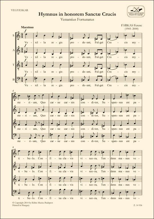 Hymnus in honorem Sanctae Crucis (Ferenc Farkas) » Sheet Music for ...