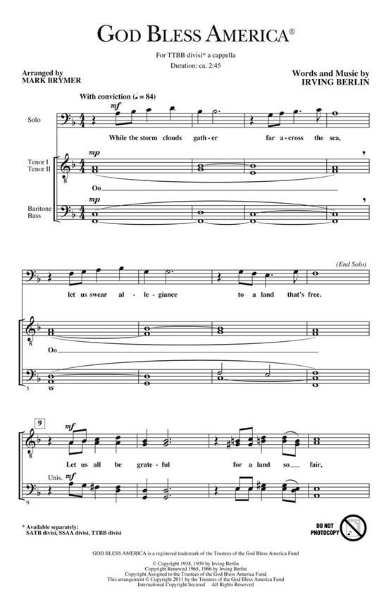 God Bless America (Irving Berlin) » Sheet Music for Men's Choir