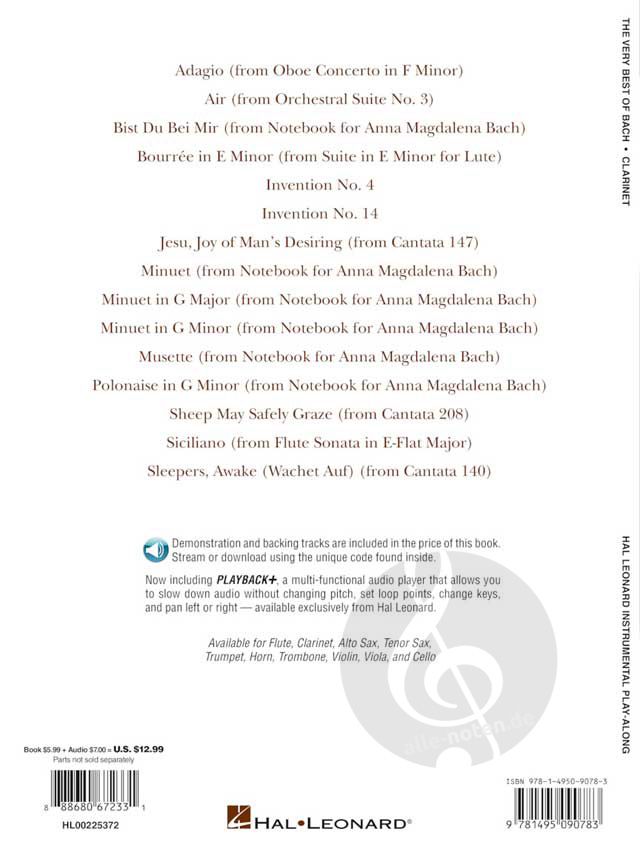 The Very Best Of Bach - Instrumental Play-Along for Clarinet » Sheet ...