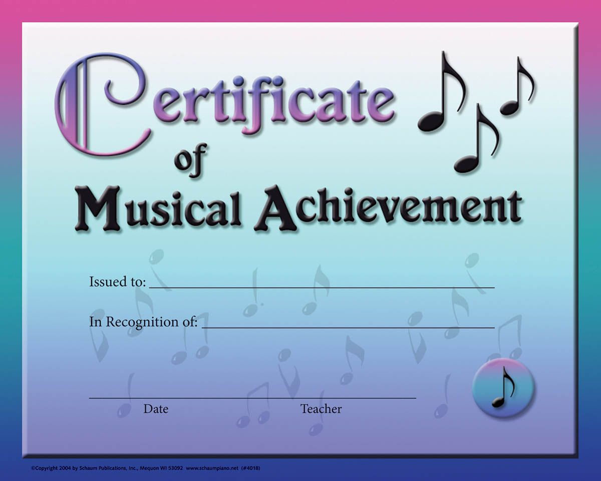 Certificate Of Musical Achievement » Piano Sheet Music