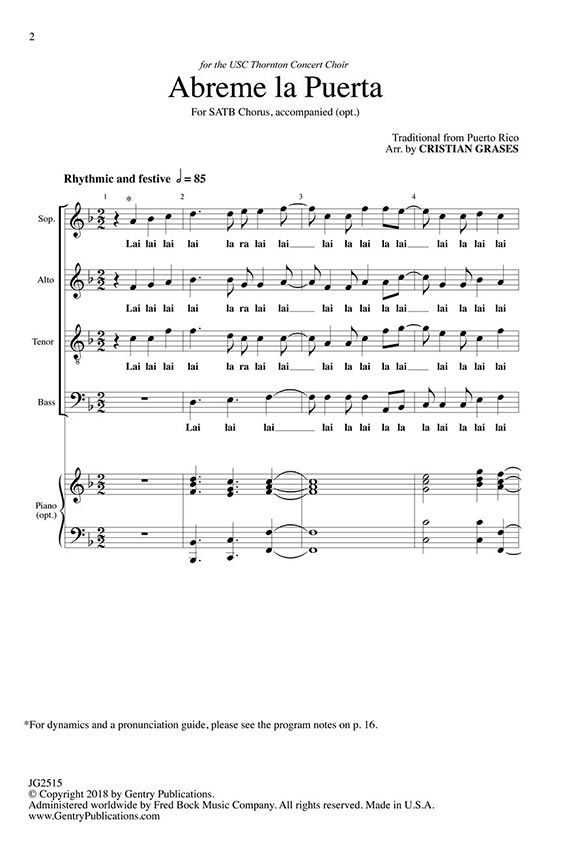 Abreme La Puerta by Christian Grases » Mixed Choir Sheet Music