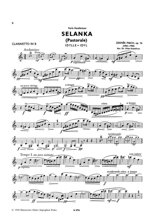 Selenka (Idylle) op. 16 by Zdenék Fibich » Sheet Music for Clarinet